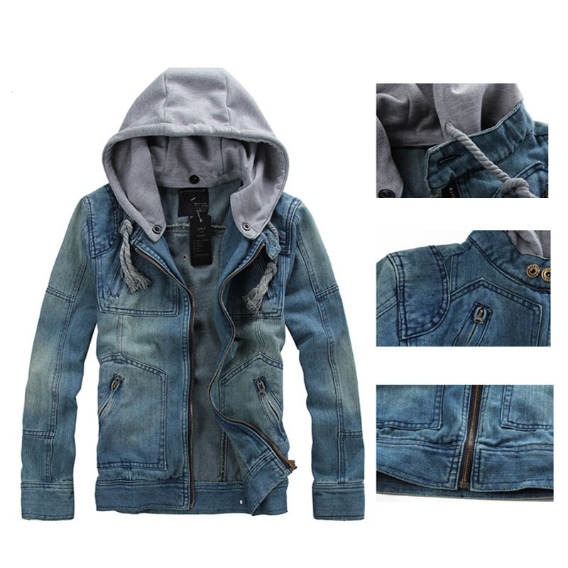 Denim Jacket men hooded sportswear Outdoors Casual... – Vicedeal