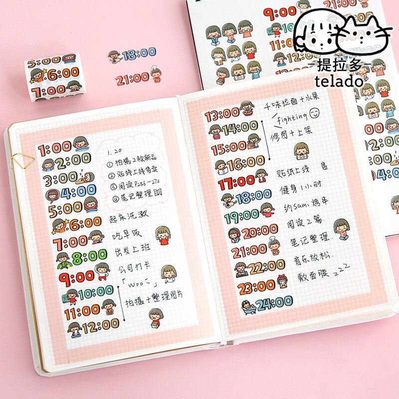 Abdeslam tape cute 24-hour timeline sticker charac... – Vicedeal