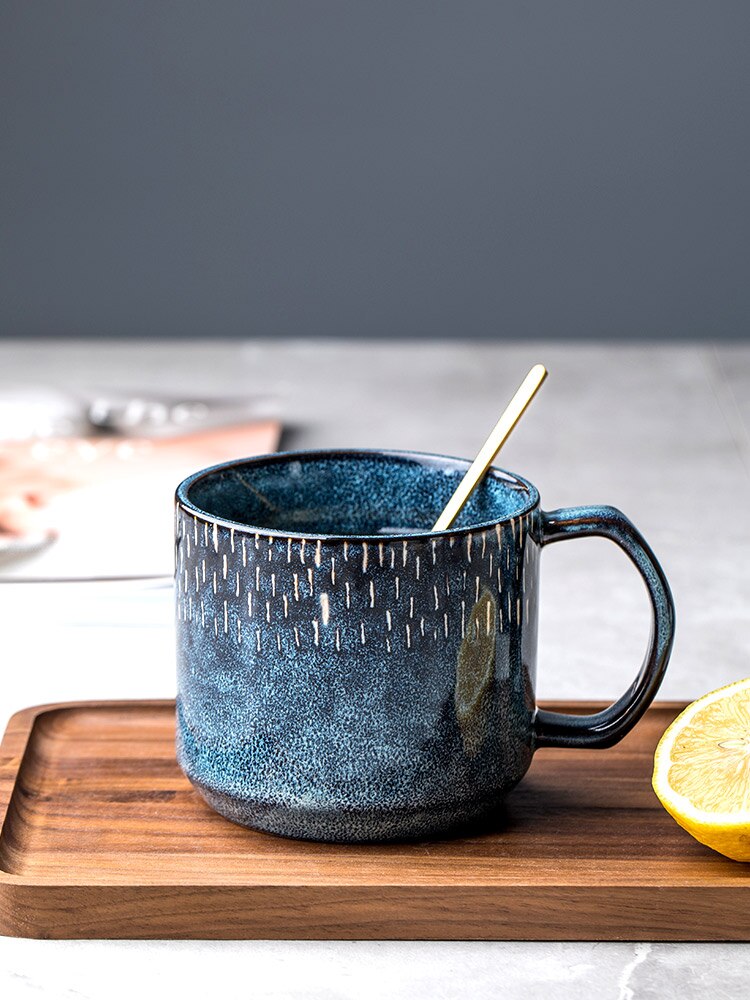 370Ml Blue Ceramic Coffee Mugs And Spoon RetroTrav... – Grandado