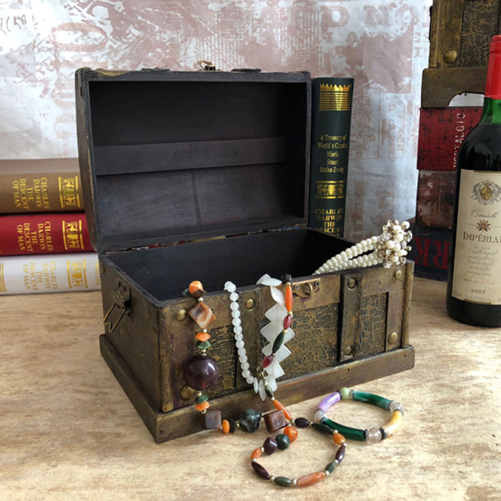 Retro Wooden Pirate Treasure Chest Box Gem Jewelry... – Grandado