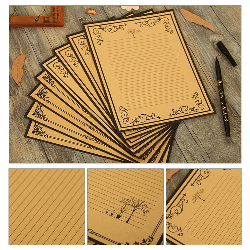 8 sheets Vintage Writing Paper Flower Leaf Kraft L... – Grandado