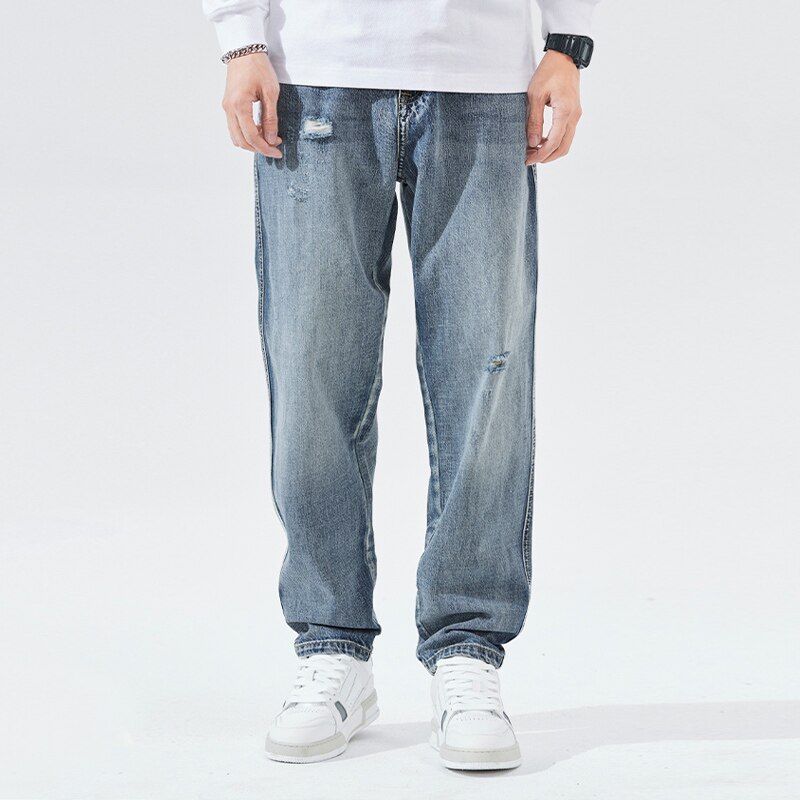 Men Jeans Retro Blue Loose Fit Destroyed Ripped Je... – Vicedeal