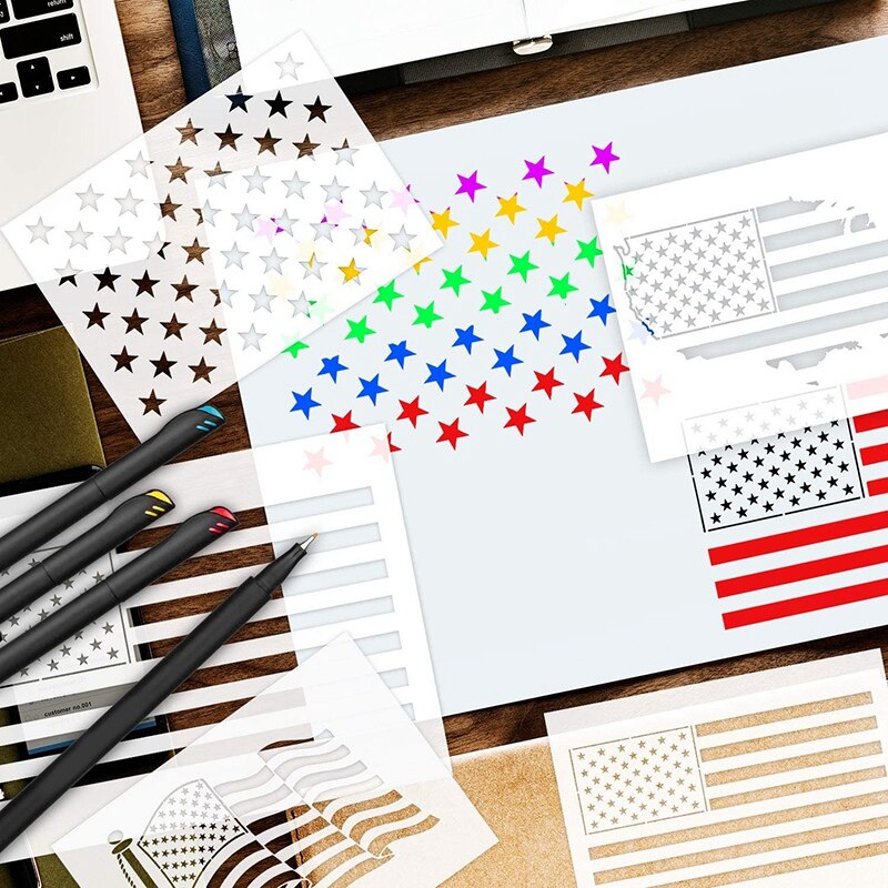 8 Pcs Star Stencil 50 Sterren En 13 Strepen Maptem... – Grandado