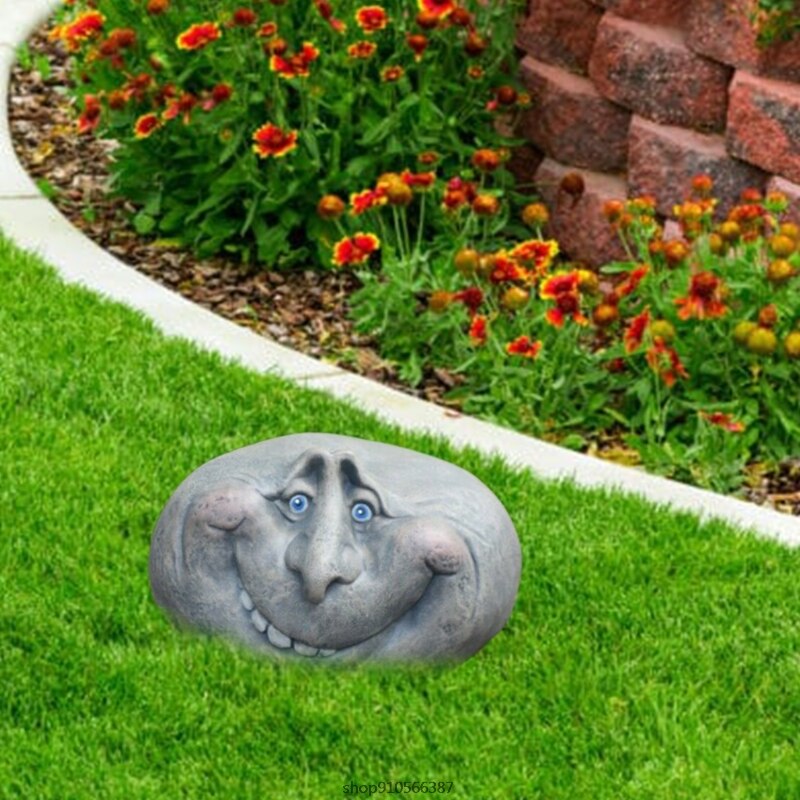 Garden Ornament Rock Face Garden Yard Art Resin Sc... – Grandado
