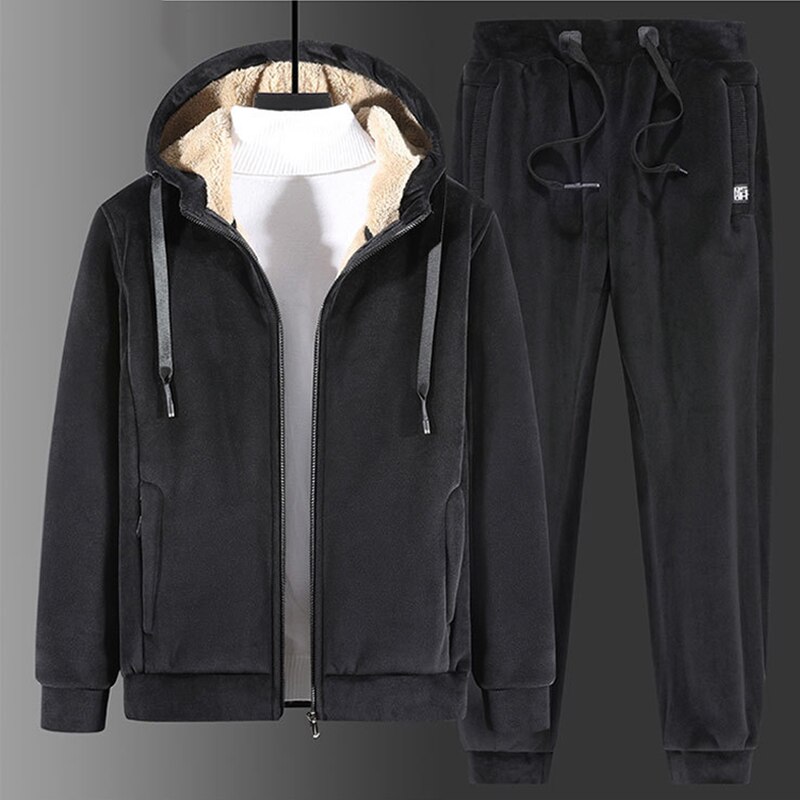 Plus Size Hooded Tracksuit For Men Sporting Fleece... – Grandado