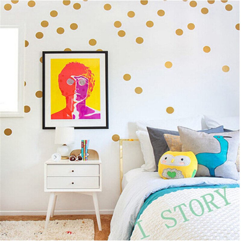 4cm 54pcs Round Gold Golden Dot Art Wall Stickers ... – Grandado