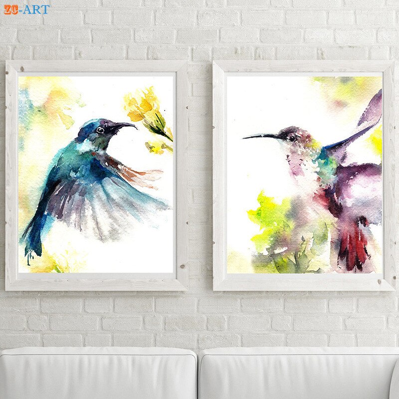 Hummingbird Prints Poster Colorful Watercolor Pain... – Grandado