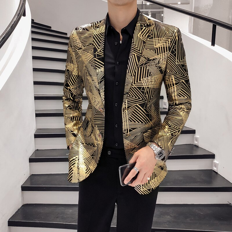 Luxury Gold Striped Print Blazer Men Club Prom Cos... – Vicedeal