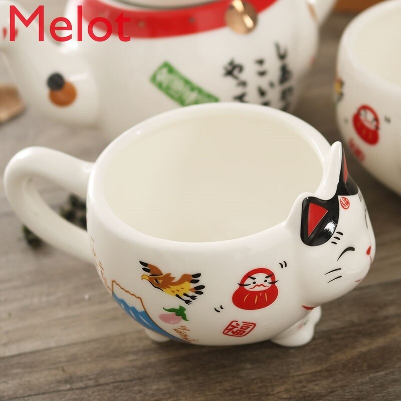 Ceramic Cute Cartoon Lucky Cat Flower Tea Tea Set ... – Grandado