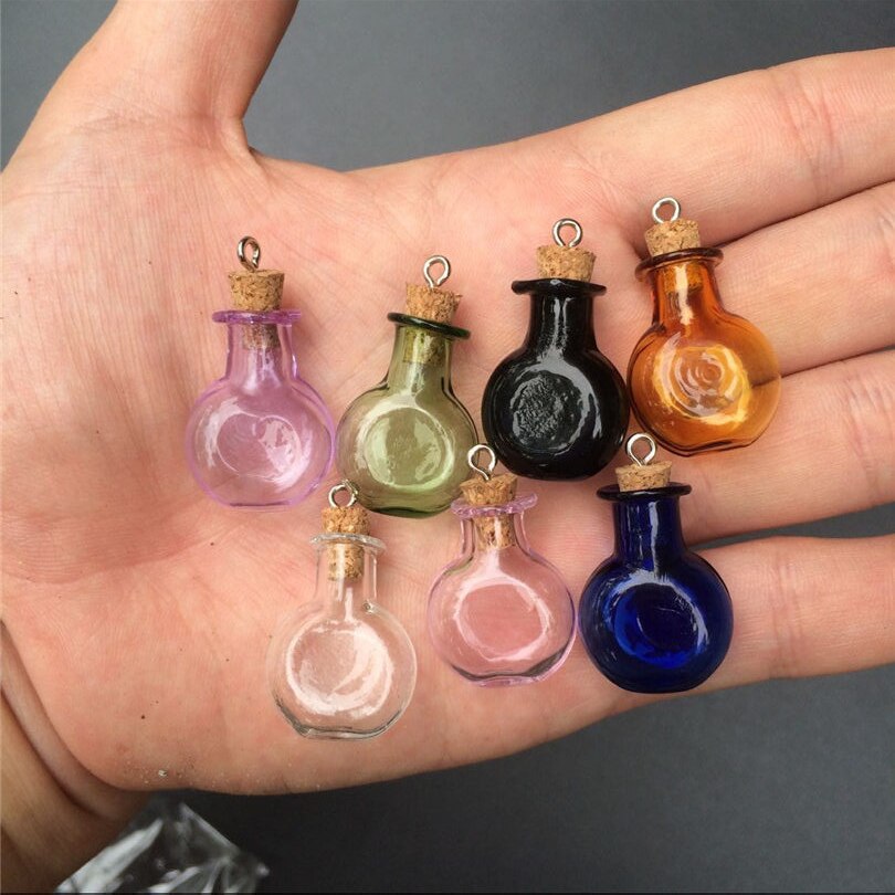 Mini Glass Round Bottles Pendant With Metal Loop S... – Grandado