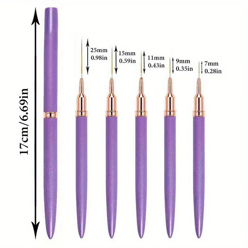 5Pcs/Set Nail Art Liner Brushes Set Elongated Line... – Grandado
