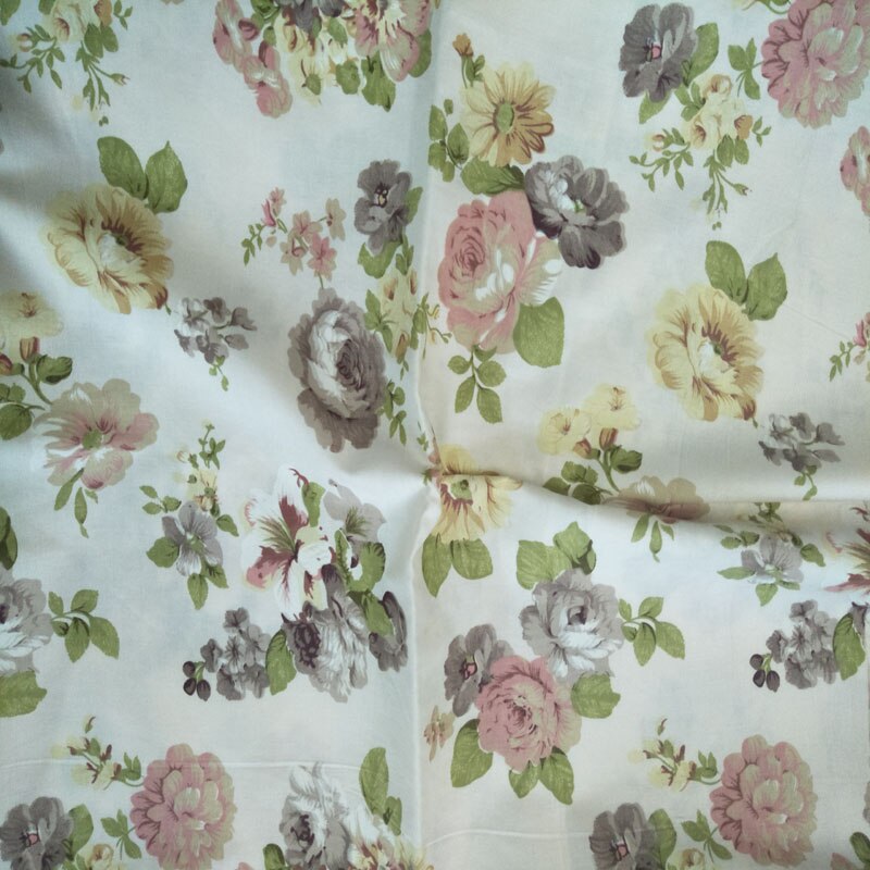 Bonita tela de algodón gris amarillo rosa con flor... – Grandado