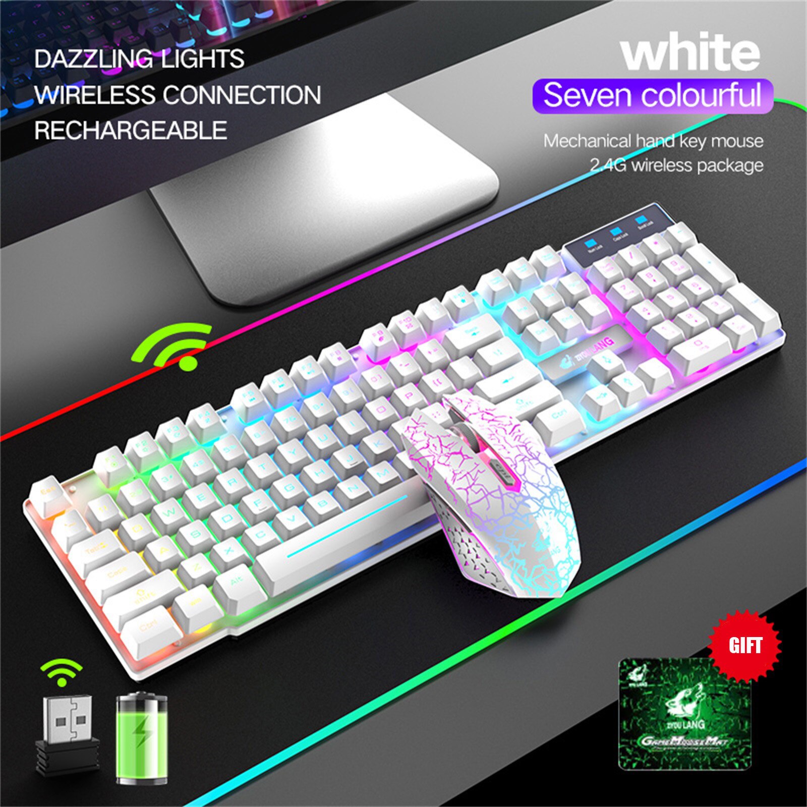 Wireless Gaming Keyboard and Mouse Combo with Rain... – Vicedeal