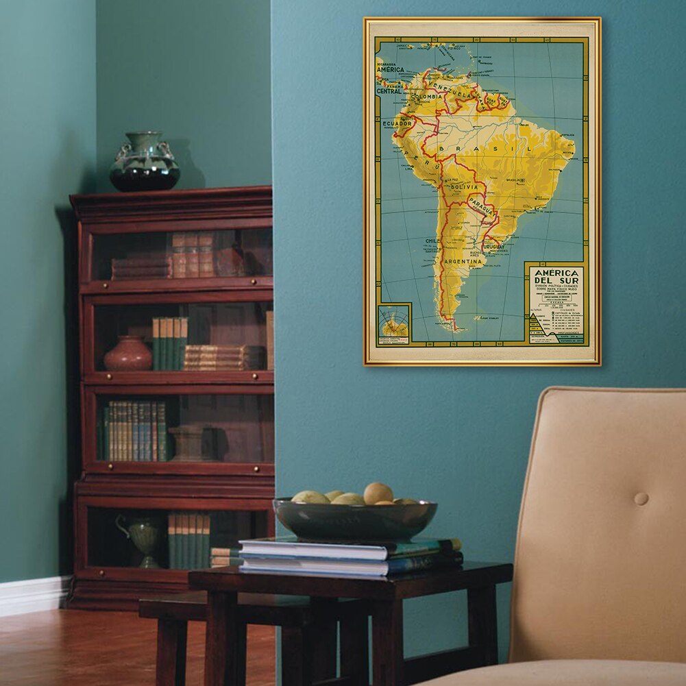 42*59cm The South America Map In Spanish Vintage A... – Vicedeal
