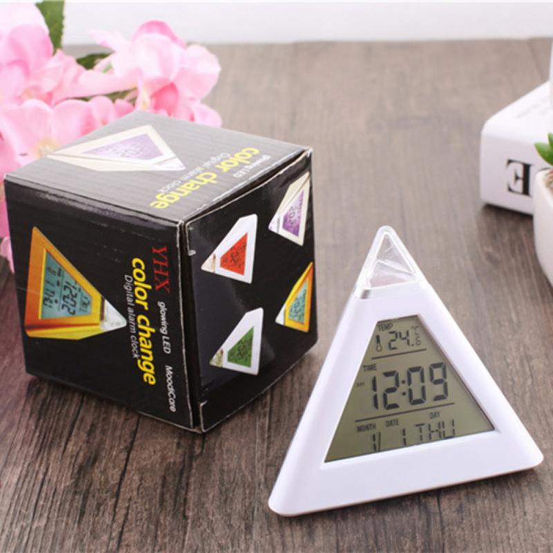 LED Clock 7 Color Changing Alarm Clock Pyramid Sha... – Grandado