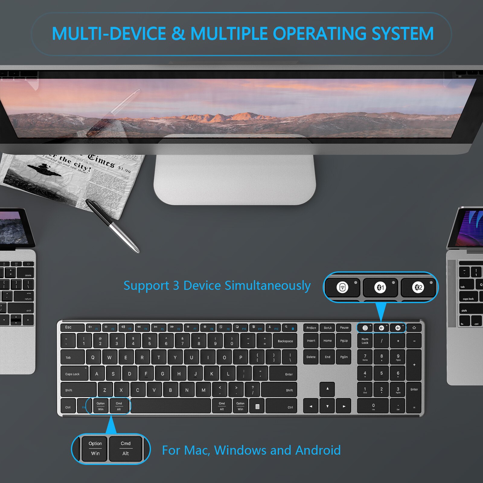 Multi Device Bluetooth Keyboard for Mac OS Windows... – Grandado