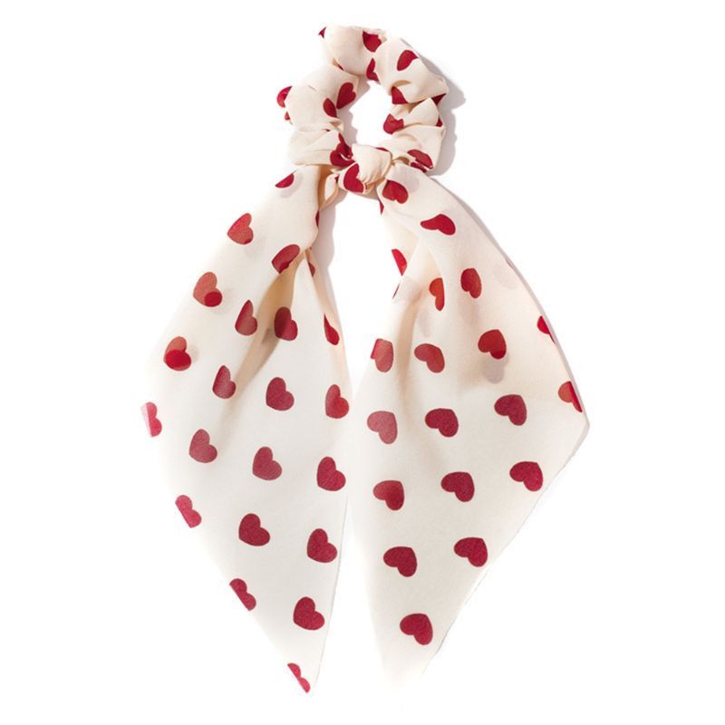 Female Peach Heart Print Scrunchies Long Ribbon Sc... – Vicedeal