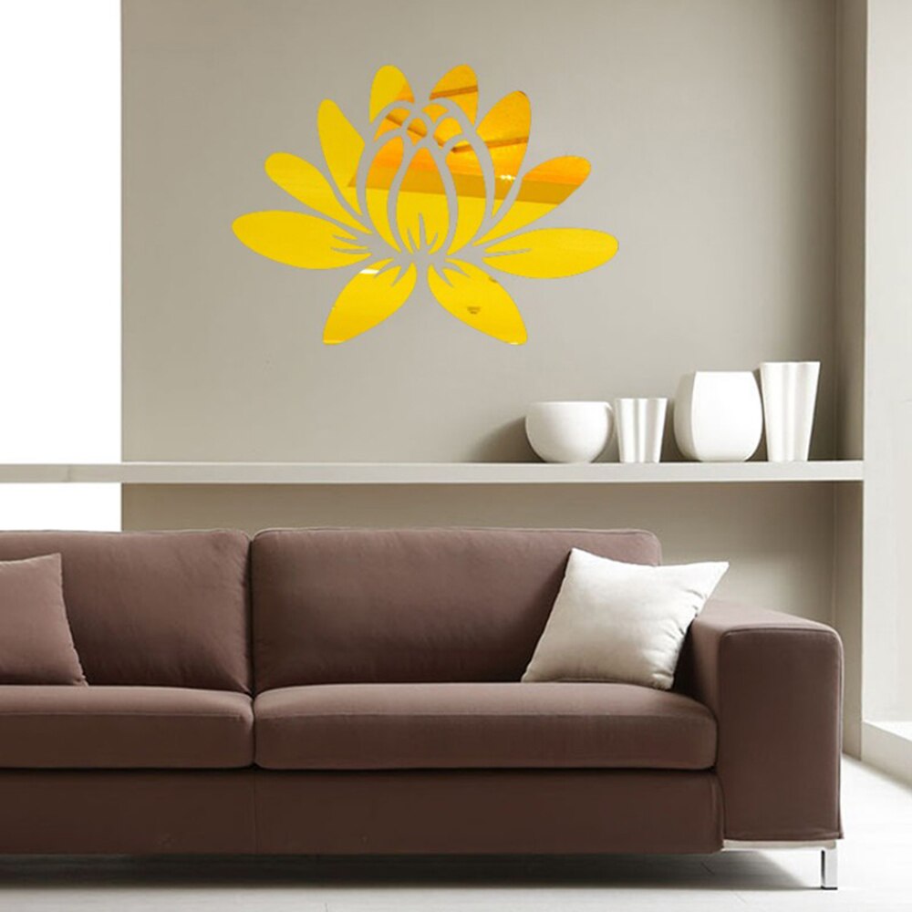 3D Acrylic Mirror Lotus Flower Wall Sticker Wall D... – Grandado