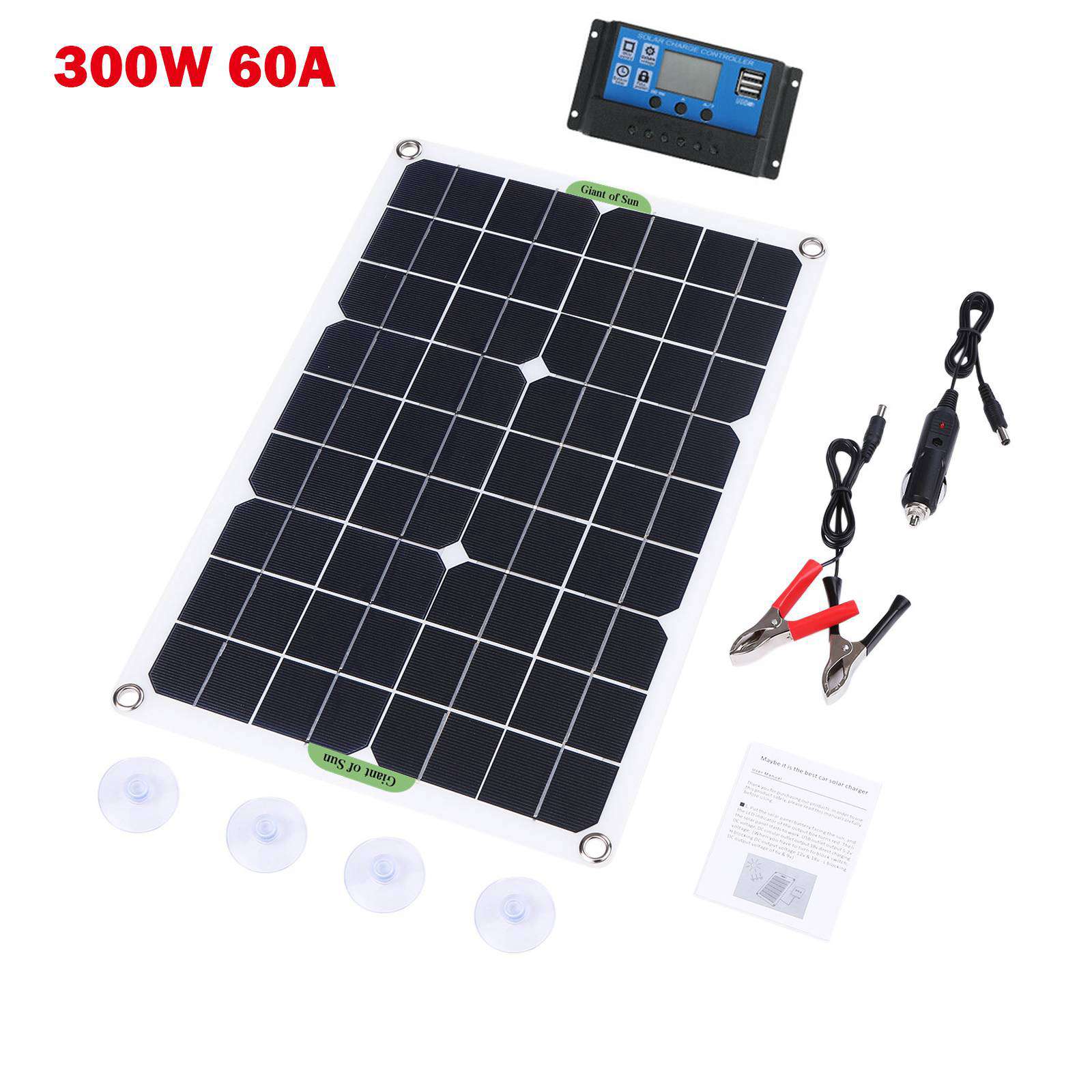 300W Solar Panel Kit Portable 60-100A Solar Energy... – Grandado