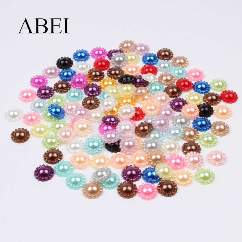 100 stk 12mm mix farver halvrund flatback perle bl... – Grandado