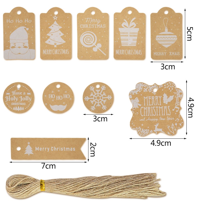 50PCS Merry Christmas Tags Kraft Paper Card Label ... – Grandado