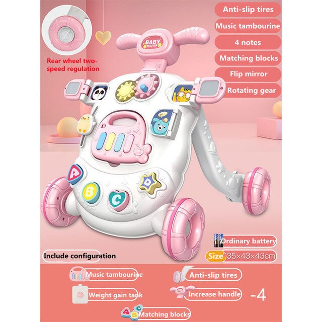 Four Wheels Cartoon Portable Plastic Baby Walker M... – Grandado