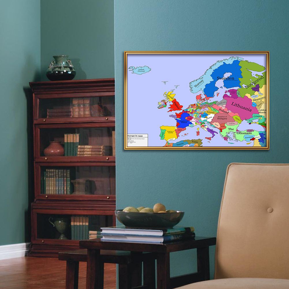 59*42 cm Retro Map of The Europe In 1444 Wall Art ... – Grandado