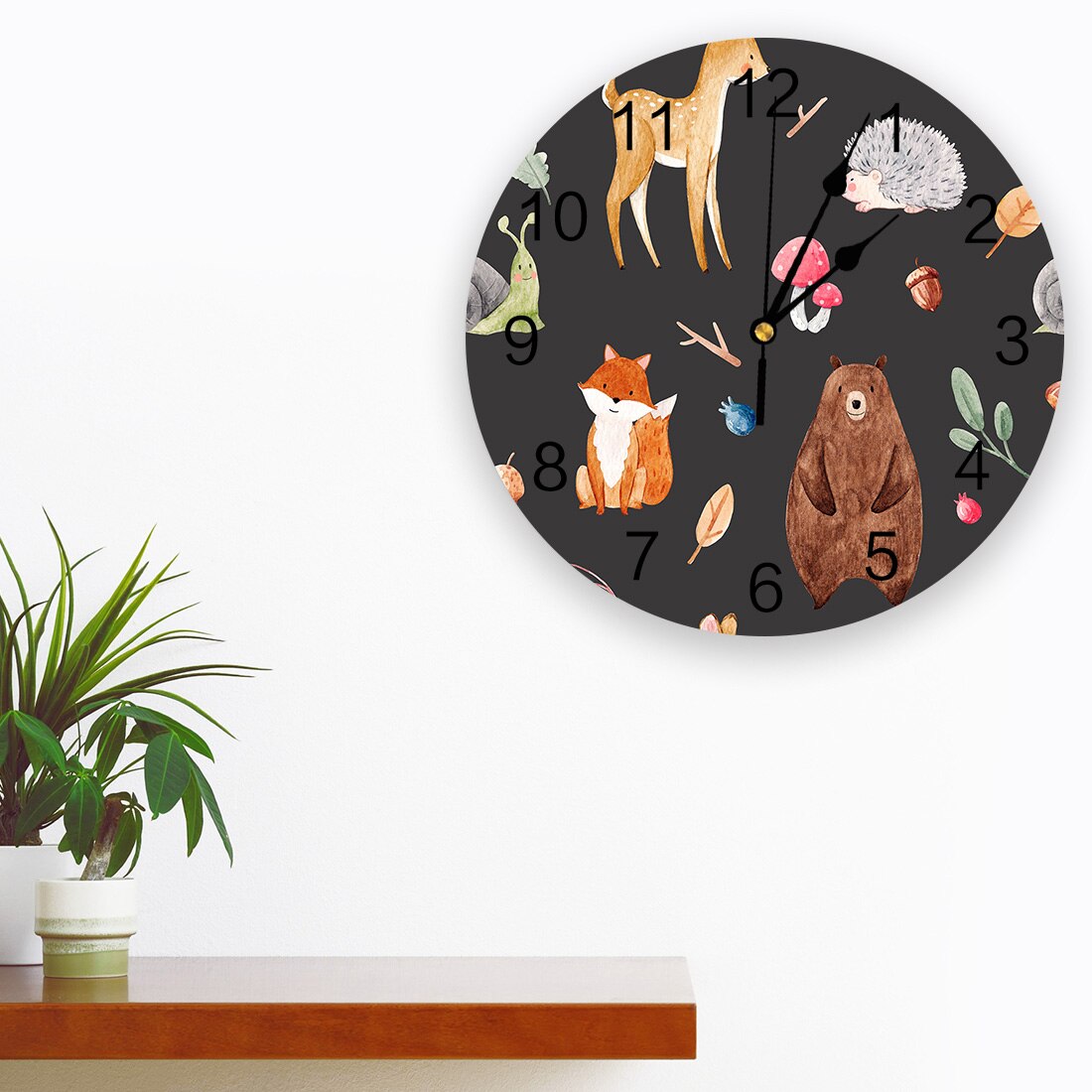 Watercolor Animal Bear Fox Cute PVC Wall Clock Liv... – Grandado