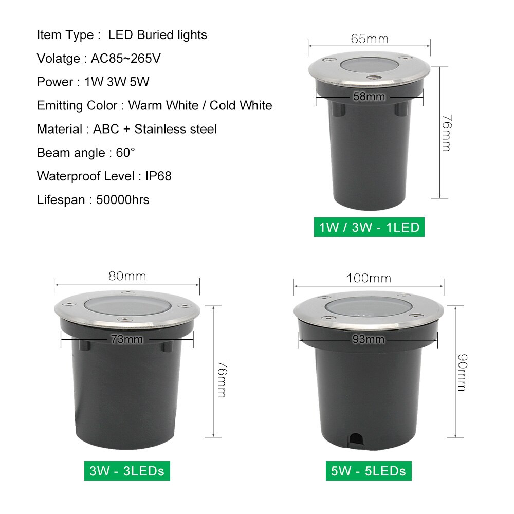 1pcs 1W 3W 5W LED Underground Light IP65 Waterproo... – Vicedeal