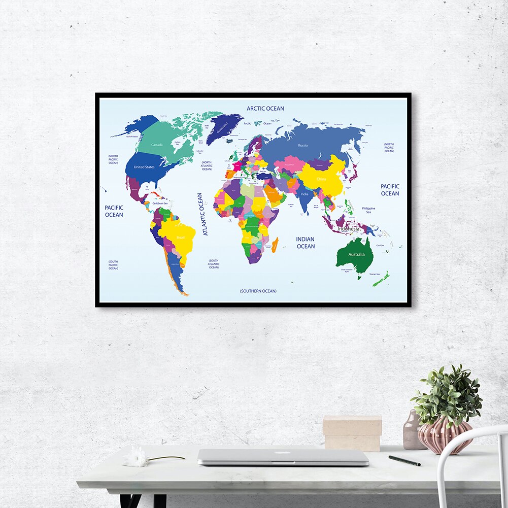 80*60cm The World Map Wall Art Poster Spray Canvas... – Grandado