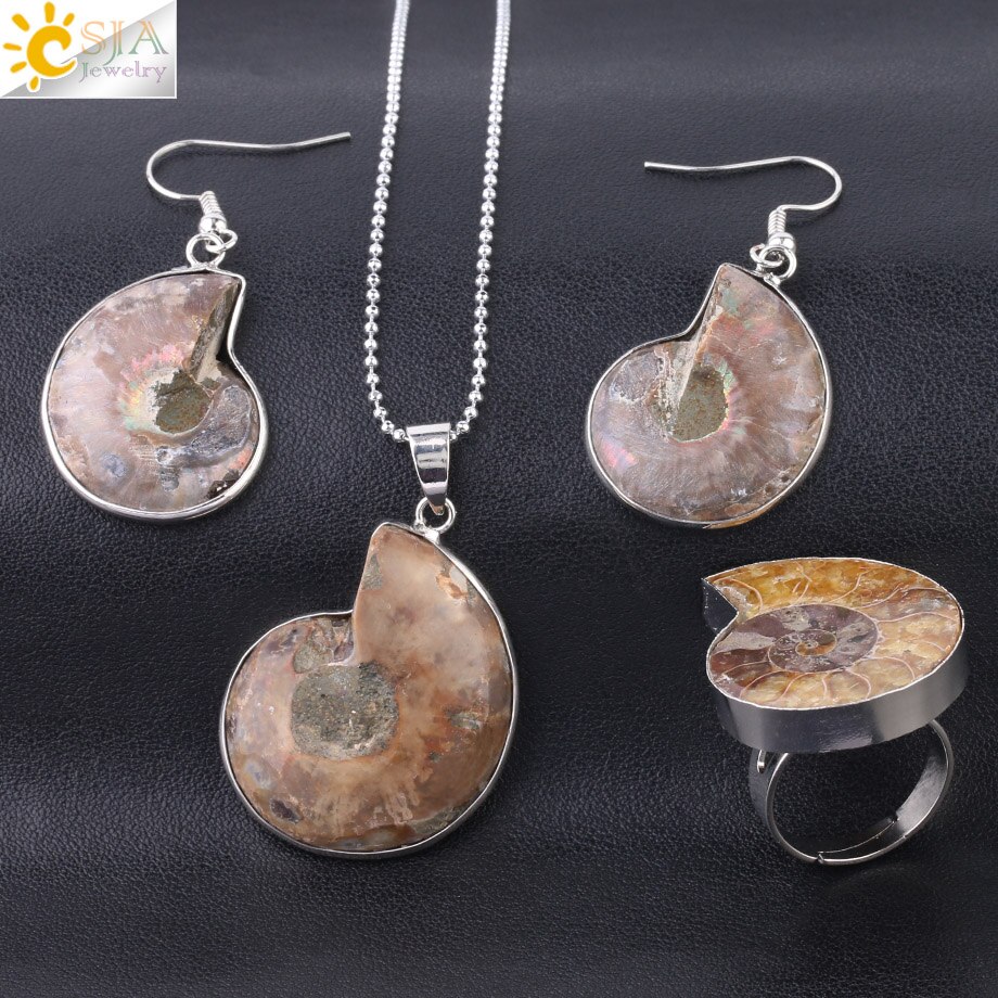 CSJA Natural Ammonite Stone Jewelry Sets Necklace ... – Grandado