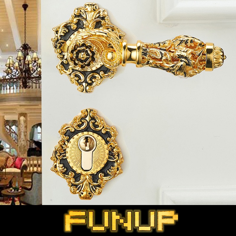 GOLD COLOR FANCY ZINC ALLOY DOOR HANDLE DOOR LOCK ... – Grandado