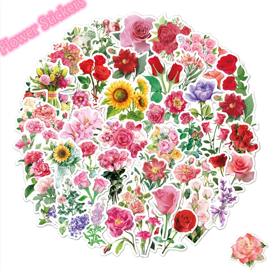 50PCS Vinyl Pretty Flowers Stickers Waterproof Ros... – Vicedeal