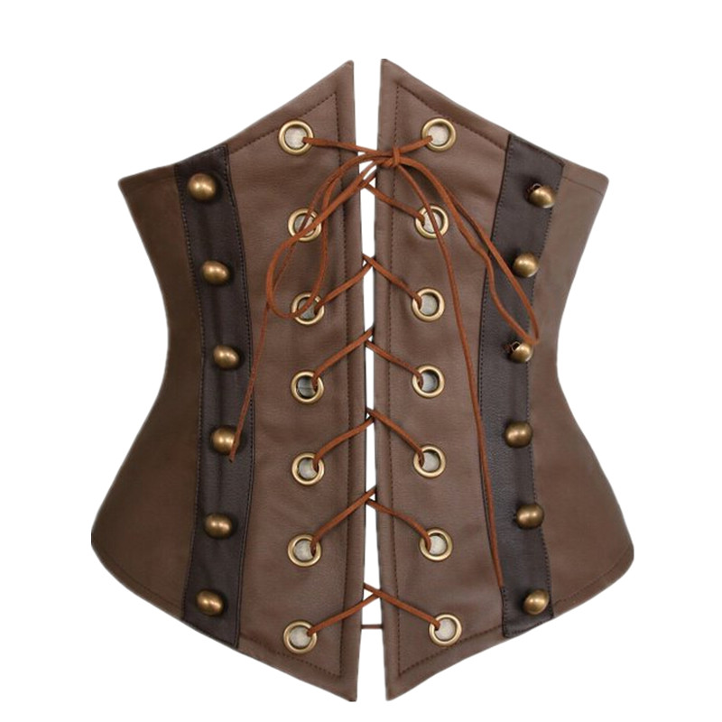 Women Gothic Faux Leather Steampunk Corset Lace Up... – Vicedeal