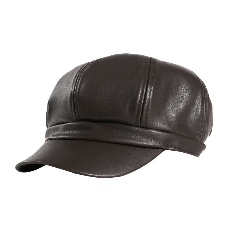 Solid Color PU Leather Octagonal Cap Ladies Britis... – Grandado