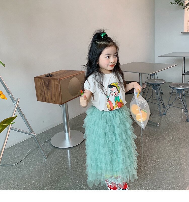Spring Summer girls green mesh tiered skirt all-ma... – Grandado