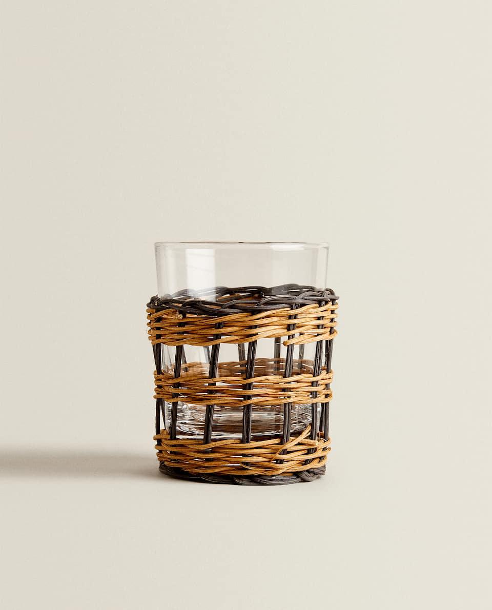 Rattan Wicker Frame Glass Cup Unique Pattern Home ... – Grandado