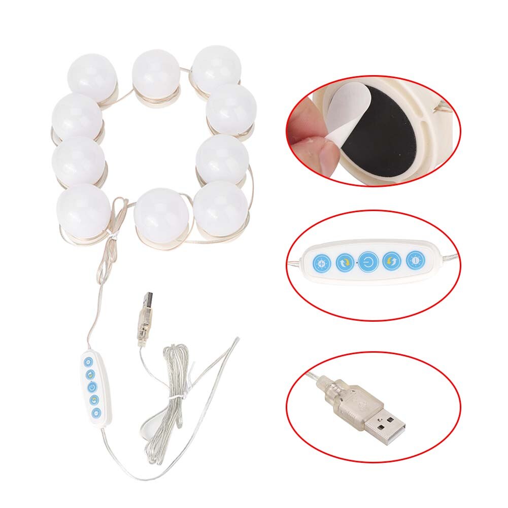 10 Pcs USB LED Makeup Mirror Light Sticker Bulbs 5... – Grandado