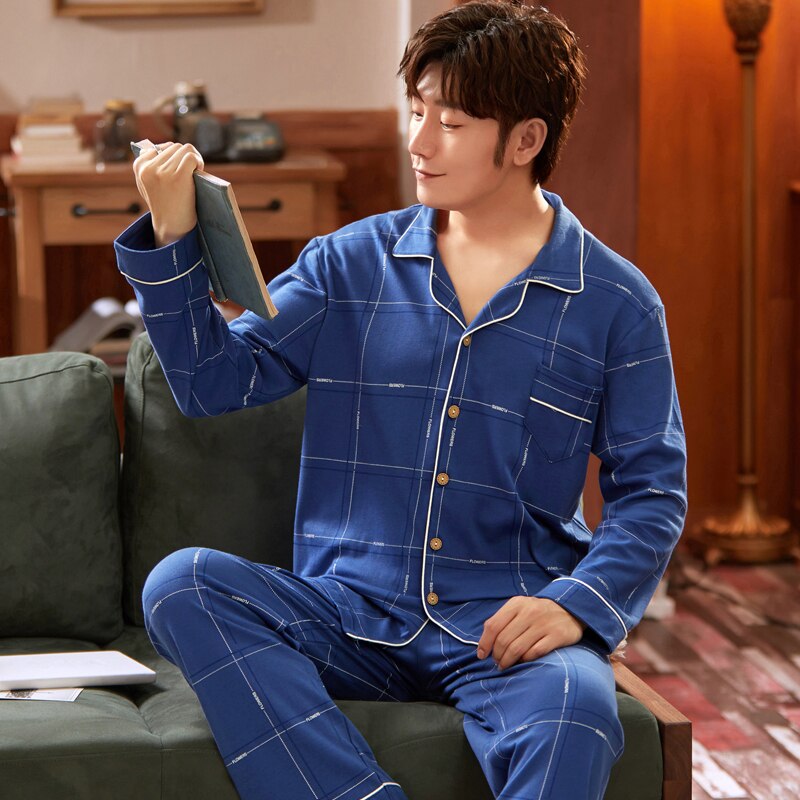 BZEL Winter Pijamas Men Plaid Cotton Sleepwear Tur... – Grandado