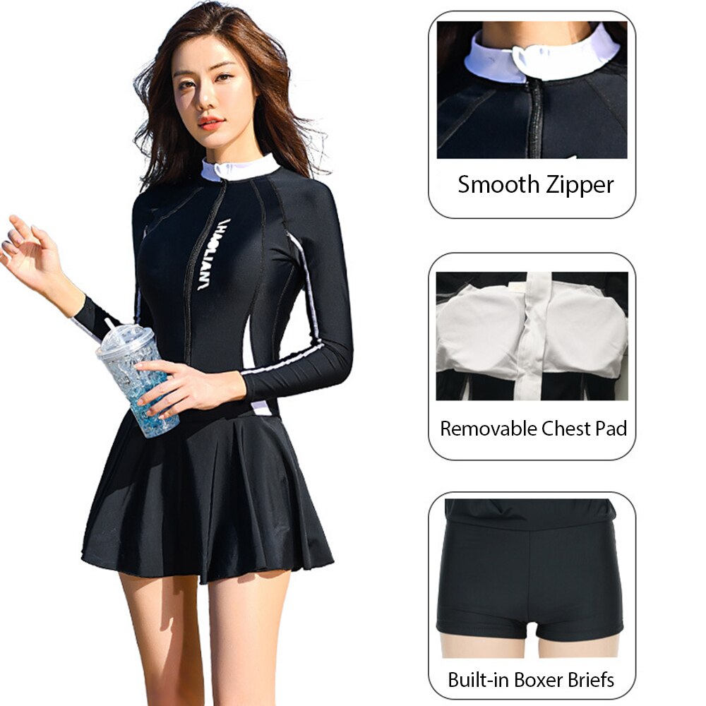 2022 Women One Piece Long Sleeve Surf Suit Front Z... – Grandado