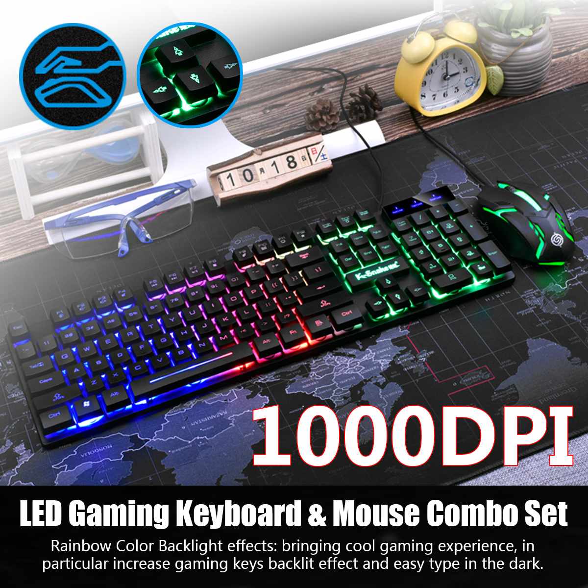 1000DPI USB Wired Rainbow Backlight Keyboard Mouse... – Grandado