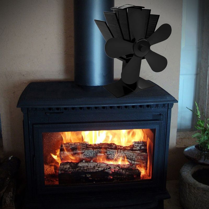 4 Blades Heat Self-Powered Stove Top Fan Aluminium... – Grandado