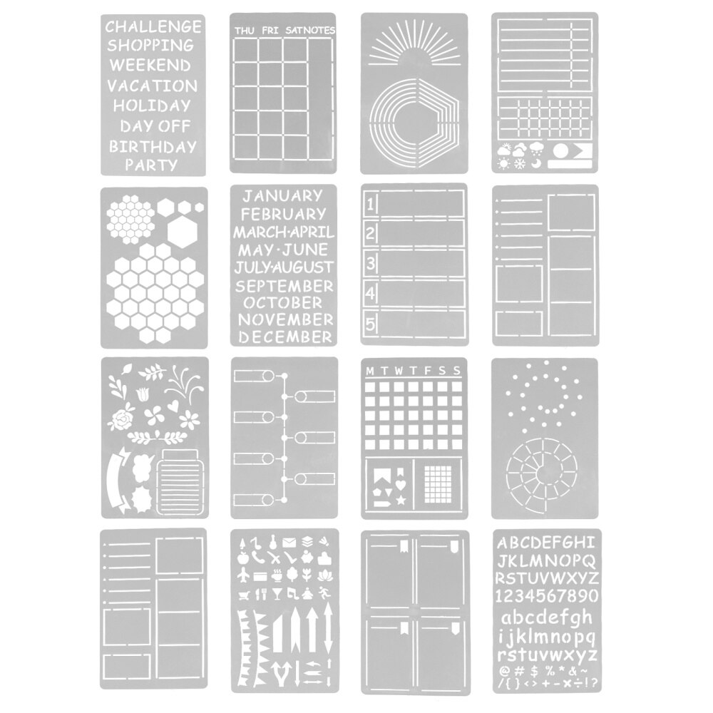 1 Set/16pcs Journal Stencils Painting Templates Dr... – Vicedeal