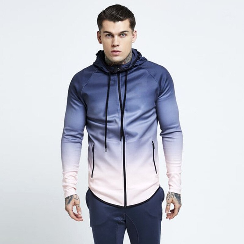 Gradient Color Gym Sport Hooded Jacket Men Hiking ... – Grandado
