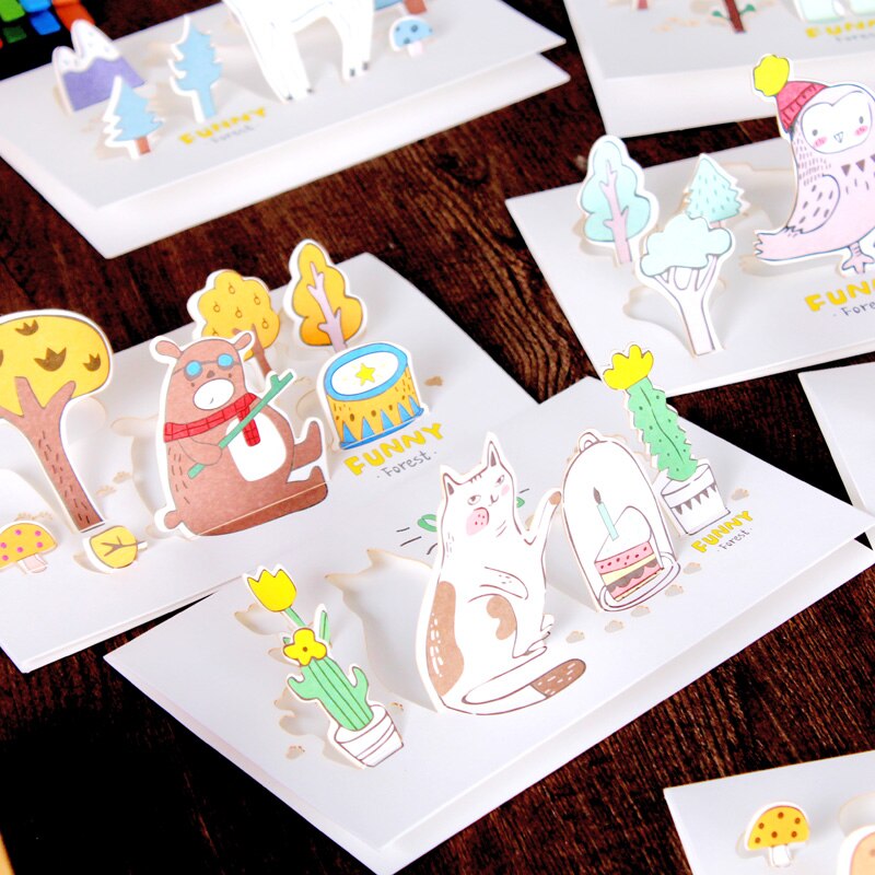 5 pcs forest animals cartoon 3D greeting card post... – Vicedeal