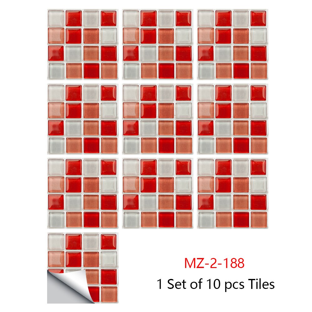 10pcs/set Flat Red Mosaic Hard Tiles Wall Sticker ... – Grandado