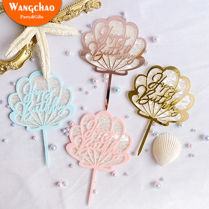 Acrylic Ocean Series Shell Happy Birthday Cake Top... – Vicedeal