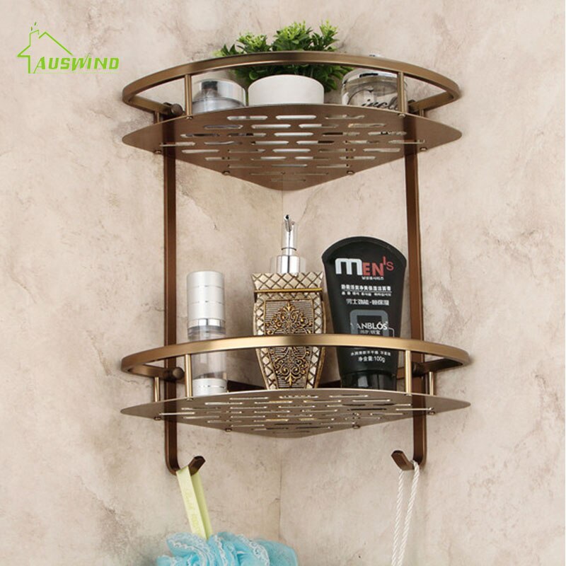 Antique Bronze Two Layer Corner Basket Shelf Silve... – Vicedeal