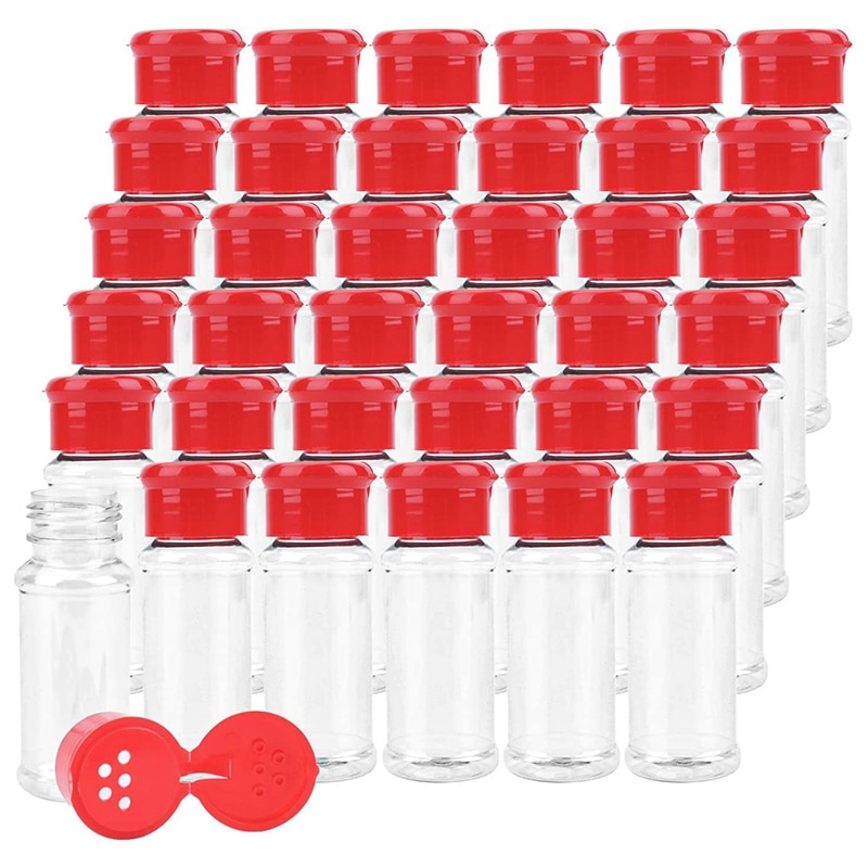 36 Pack Plastic Spice Jars with Red Sifter Caps, R... – Grandado