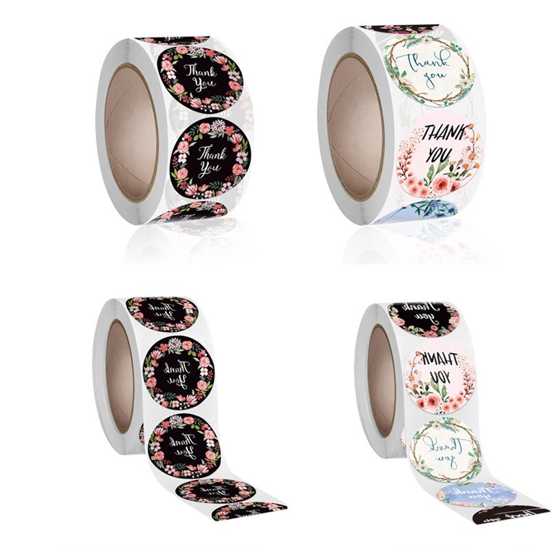 Dank U Bloemen Sticker Papier Etiketten Ronde Belo... – Grandado
